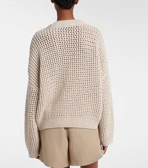 Brunello Cucinelli Cotton-blend Sweater With Buttoned Shoulder - Beige