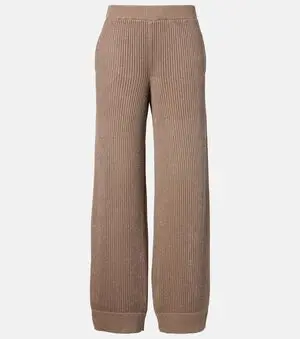 Brunello Cucinelli Ribbed-knit Cotton-blend Wide-leg Trousers