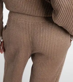 Brunello Cucinelli Ribbed-knit Cotton-blend Wide-leg Trousers