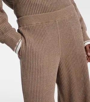 Brunello Cucinelli Ribbed-knit Cotton-blend Wide-leg Trousers