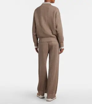 Brunello Cucinelli Ribbed-knit Cotton-blend Wide-leg Trousers