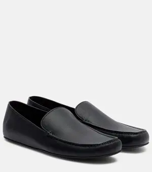 THE ROW Leo Leather Slip-on Shoes - Black