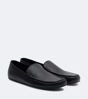 THE ROW Leo Leather Slip-on Shoes - Black