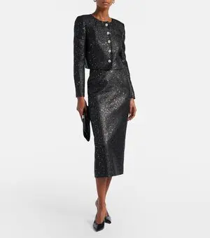 Carolina Herrera Sequined Lame Tweed Pencil Skirt