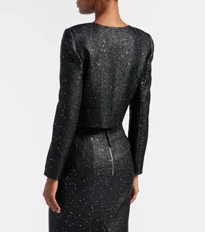 Carolina Herrera Sequined Cropped Lame Tweed Jacket