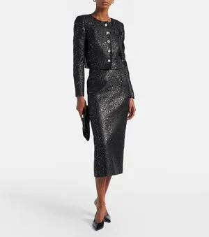 Carolina Herrera Sequined Cropped Lame Tweed Jacket