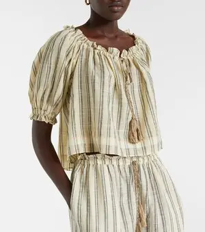 Ulla Johnson Paros Striped Cropped Cotton Top