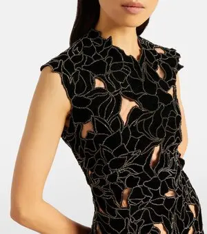 Costarellos Serisa Embellished Lace-trimmed Velvet Gown