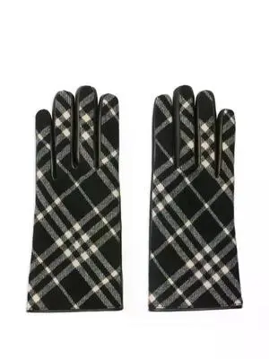 Burberry Check Wool Cashmere Gloves With Leather Backing - Black