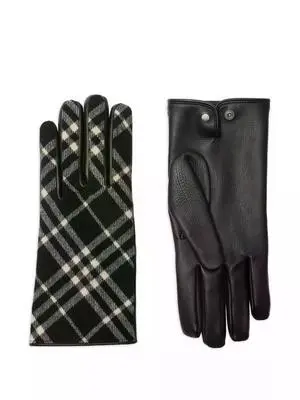 Burberry Check Wool Cashmere Gloves With Leather Backing - Black