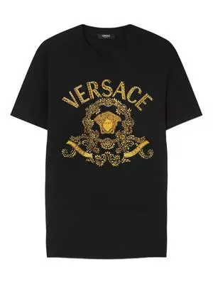 Versace Embroidered Cotton-jersey Slim T-shirt - Black
