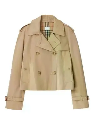 Burberry Double-breasted Cropped Cotton Trench Coat - Neutrals