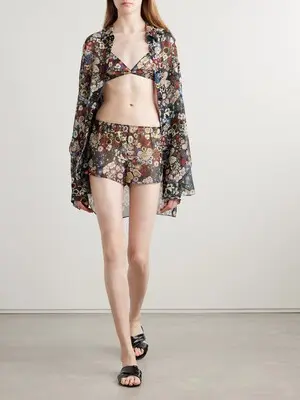 Khaite Talita Floral-print Silk-chiffon Triangle Bra - Multi