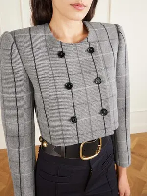 Chloé Cropped Double-breasted Checked Wool Jacket