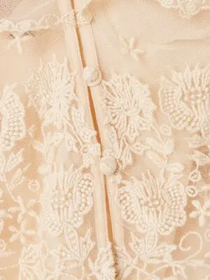 Sea Brontë Embroidered Tiered Mesh Blouse - Neutrals