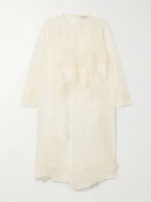 Sea Cornelia Asymmetric Ruffled Silk-organza Top - Neutrals