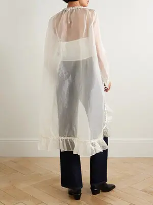 Sea Cornelia Asymmetric Ruffled Silk-organza Top - Neutrals