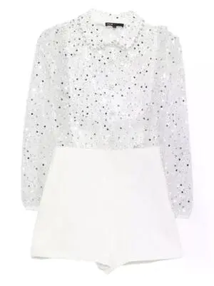 Maje Embellished Collared Tweed Jumpsuit - White
