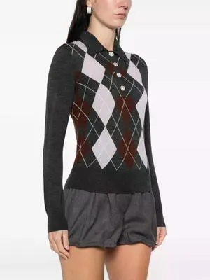 SELF-PORTRAIT Ribbed-knit Polo Top