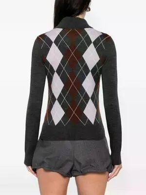 SELF-PORTRAIT Ribbed-knit Polo Top
