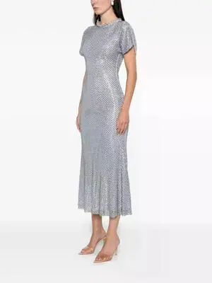 SELF-PORTRAIT Rhinestone Mesh Midi Dress With Asymmetric Neckline