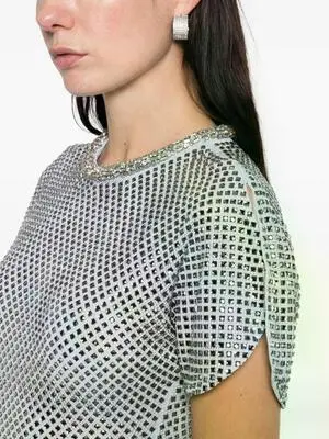 SELF-PORTRAIT Rhinestone Mesh Midi Dress With Asymmetric Neckline