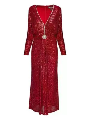 NISSA Embellished Sequined Maxi Dress - Red