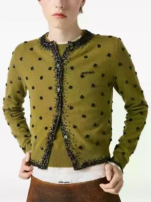Miu Miu Embroidered Cashmere Cardigan - Green