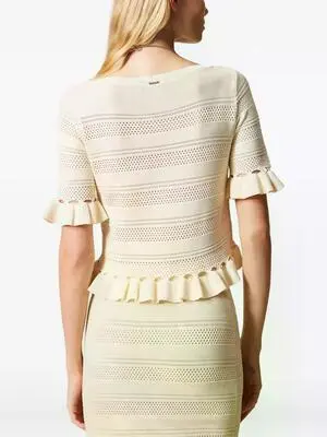 TWINSET Ruffled Short Sleeve Knit Top - Neutrals