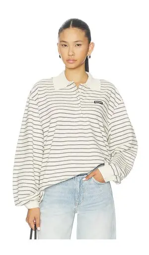 ROTATE BY BIRGER CHRISTENSEN ROTATE Striped Long Sleeve Polo Shirt Ivory