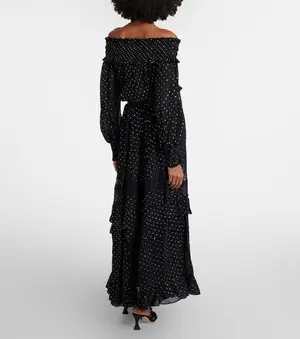 SELF-PORTRAIT Lace-trimmed Polka-dot Chiffon Maxi Skirt
