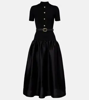 SELF-PORTRAIT Belted Keyhole Taffeta Midi Dress - Black