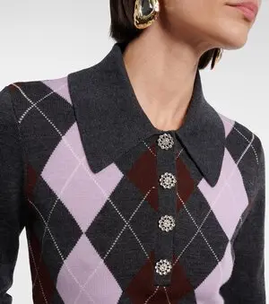 SELF-PORTRAIT Argyle Wool Polo Sweater