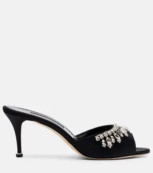 Manolo Blahnik Embellished Satin Mules