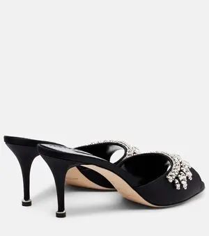 Manolo Blahnik Embellished Satin Mules