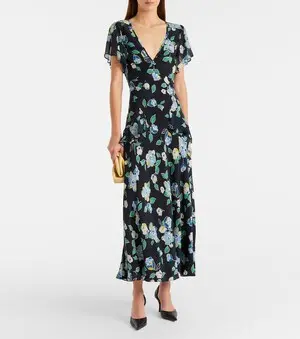 Rixo Kimmie Floral Silk Midi Dress