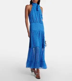 Rixo Layla Tie-neck Polka-dot Midi Dress - Blue