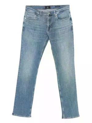 7 For All Mankind Topstitch Straight Leg Jeans - Blue