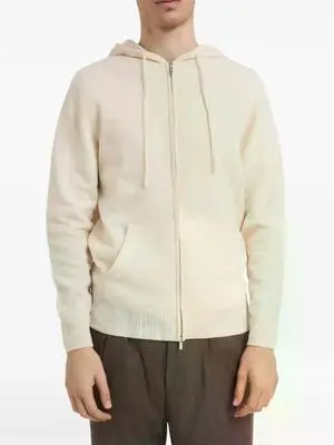 MC2 SAINT BARTH Hooded Zip-up Sweater With Ribbed Detailing - Neutrals