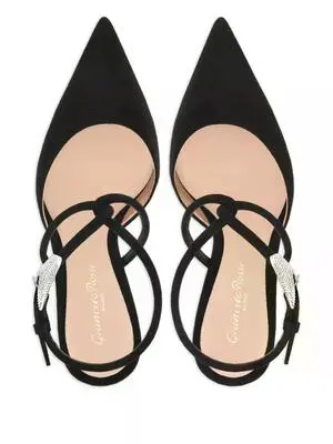 GIANVITO ROSSI Suede Slingback Pumps With Crystal Embellishment