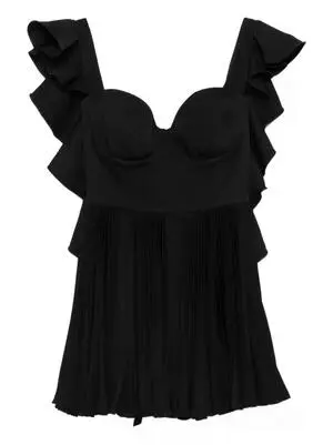 PARLOR Ruffled Pleated Mini Dress - Black