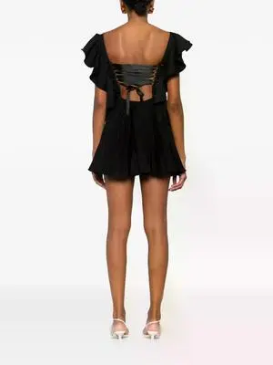 PARLOR Ruffled Pleated Mini Dress - Black