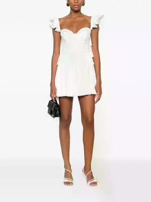 PARLOR Ruffled Pleated Mini Dress - White