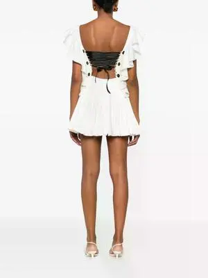 PARLOR Ruffled Pleated Mini Dress - White
