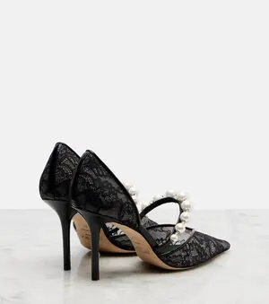 JIMMY CHOO Aurelie 85 Lace And Leather Pumps