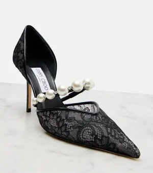 JIMMY CHOO Aurelie 85 Lace And Leather Pumps