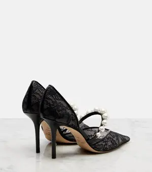 JIMMY CHOO Aurelie 85 Lace And Leather Pumps
