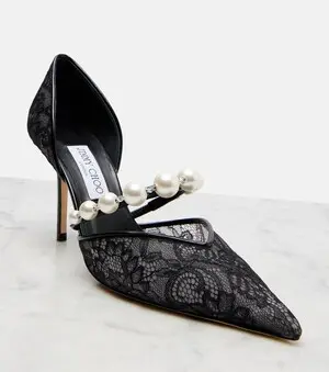 JIMMY CHOO Aurelie 85 Lace And Leather Pumps
