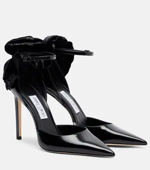 JIMMY CHOO Marja 100 Floral-applique Leather Pumps - Black