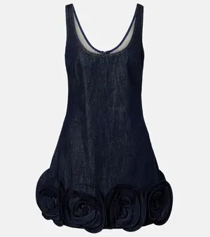SELF-PORTRAIT Floral-applique Denim Minidress - Grey